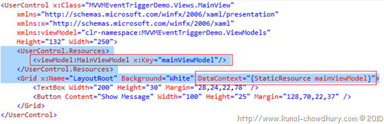 Using EventTrigger in XAML for MVVM – No Code Behind Code